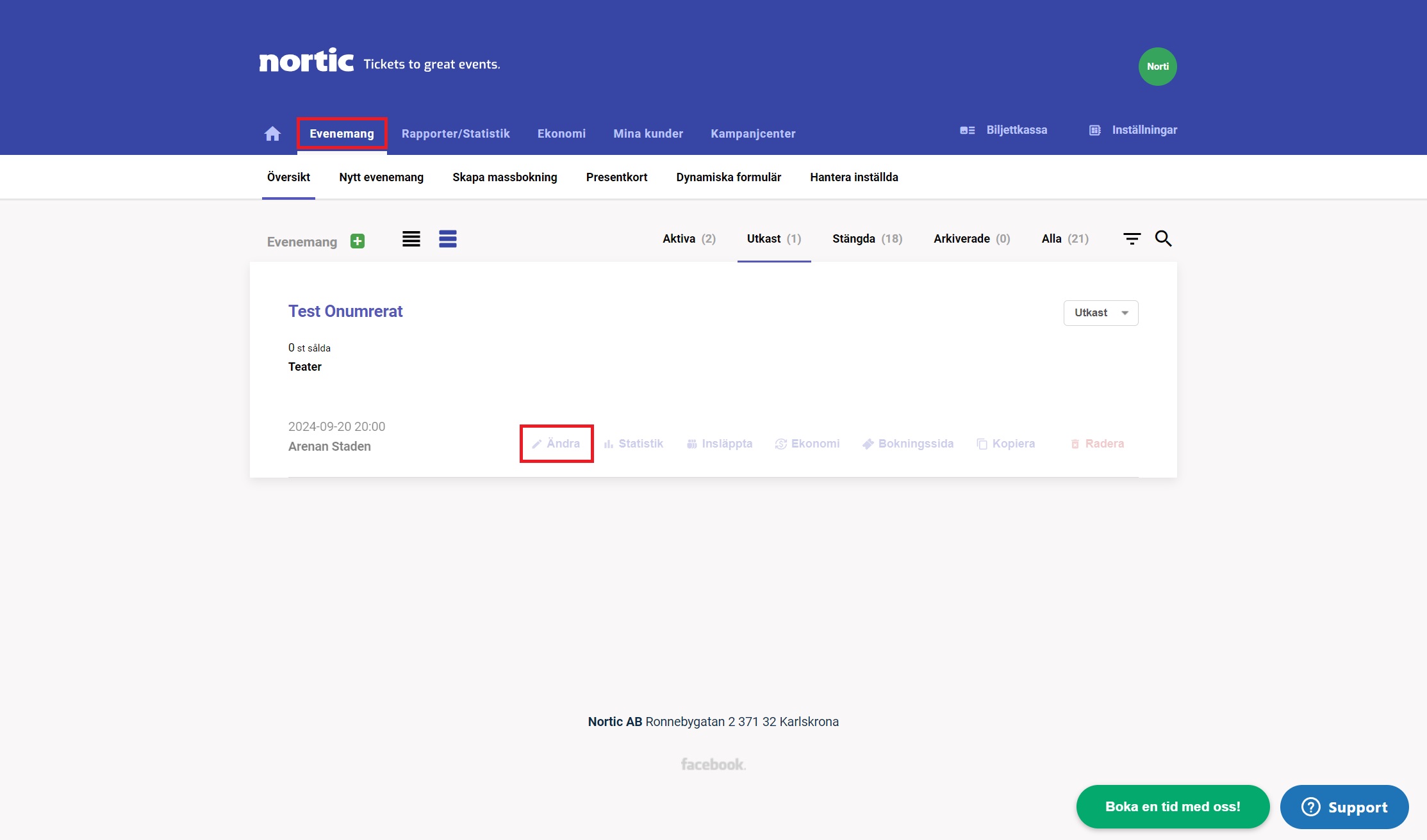 Byta namn på priskategori – Nortic Arrangör